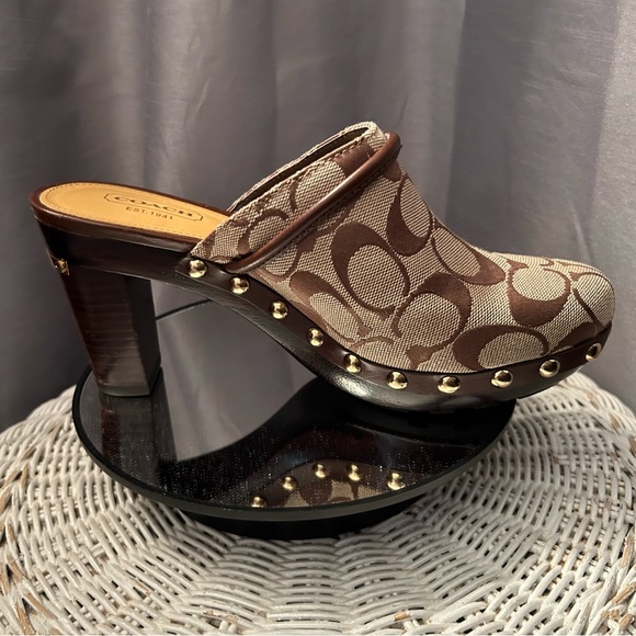 Coach | Shoes | Coach Shasha Clogs Mules In Brown Wood Leather And ...